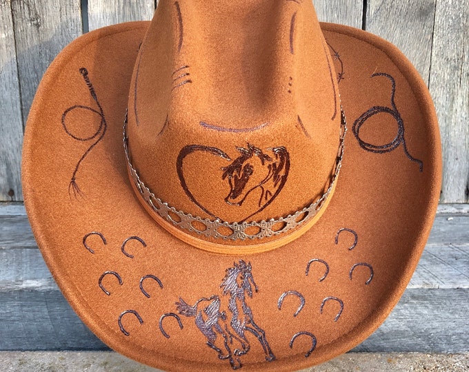 Custom Burned Hats, Cowboy Western, Horse Lovers Design, Rodeo Theme ...