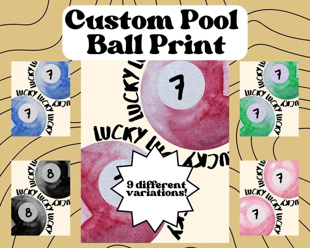 CUSTOM Vintage Pool Ball Print Retro Hand-drawn Wall Art Trendy Lucky 7 ...