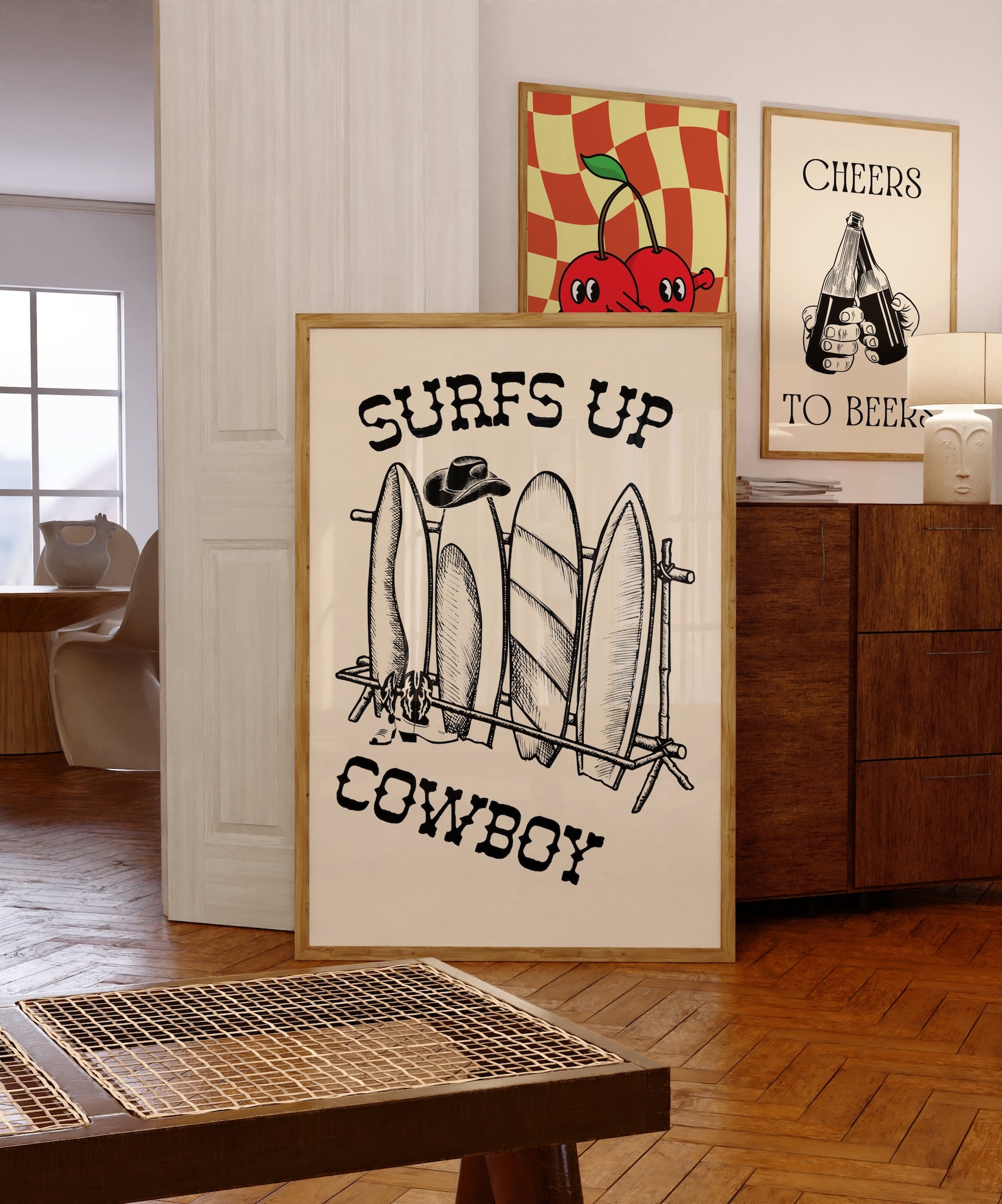 Surfs up Cowboy Print Vintage Western Cowboy Poster Trendy Coastal ...