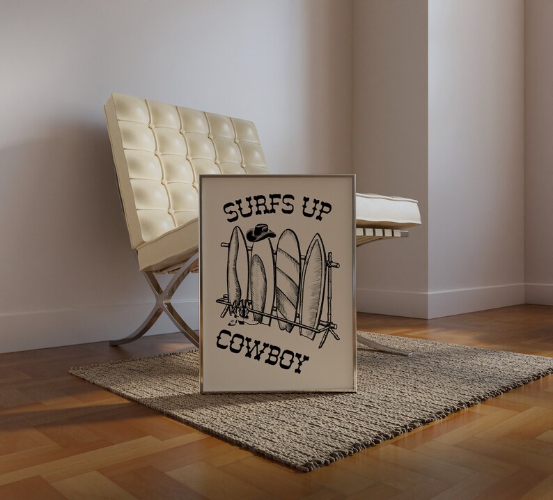 Surfs up Cowboy Print Vintage Western Cowboy Poster Trendy Coastal ...