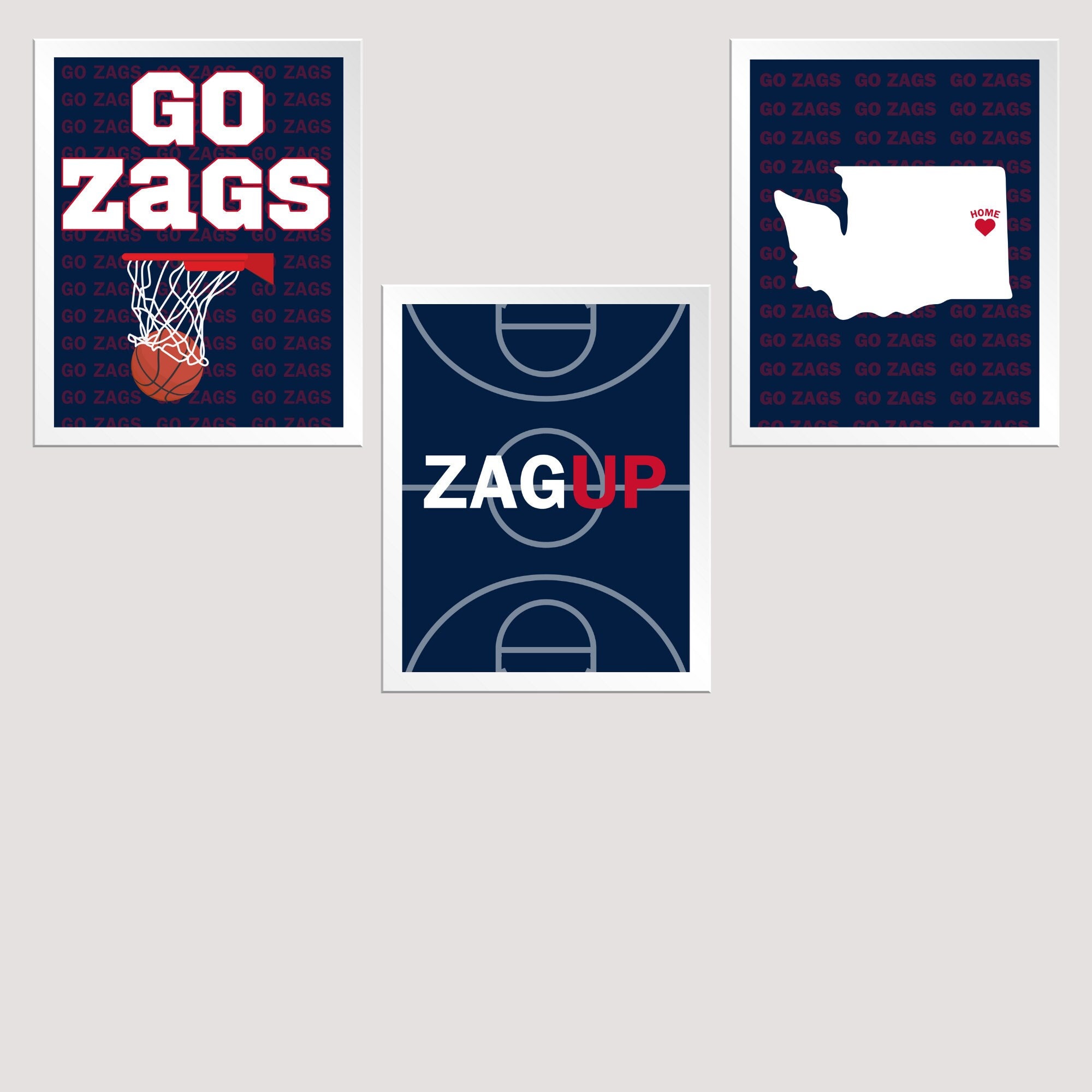 Gonzaga Wall Art Set of 3, Gonzaga Basketball Decor, Gonzaga University ...
