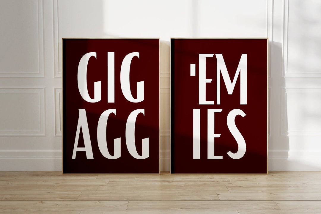 Gig Em Aggies Set of 2 | College Station Texas | TAMU Wall Art Set ...