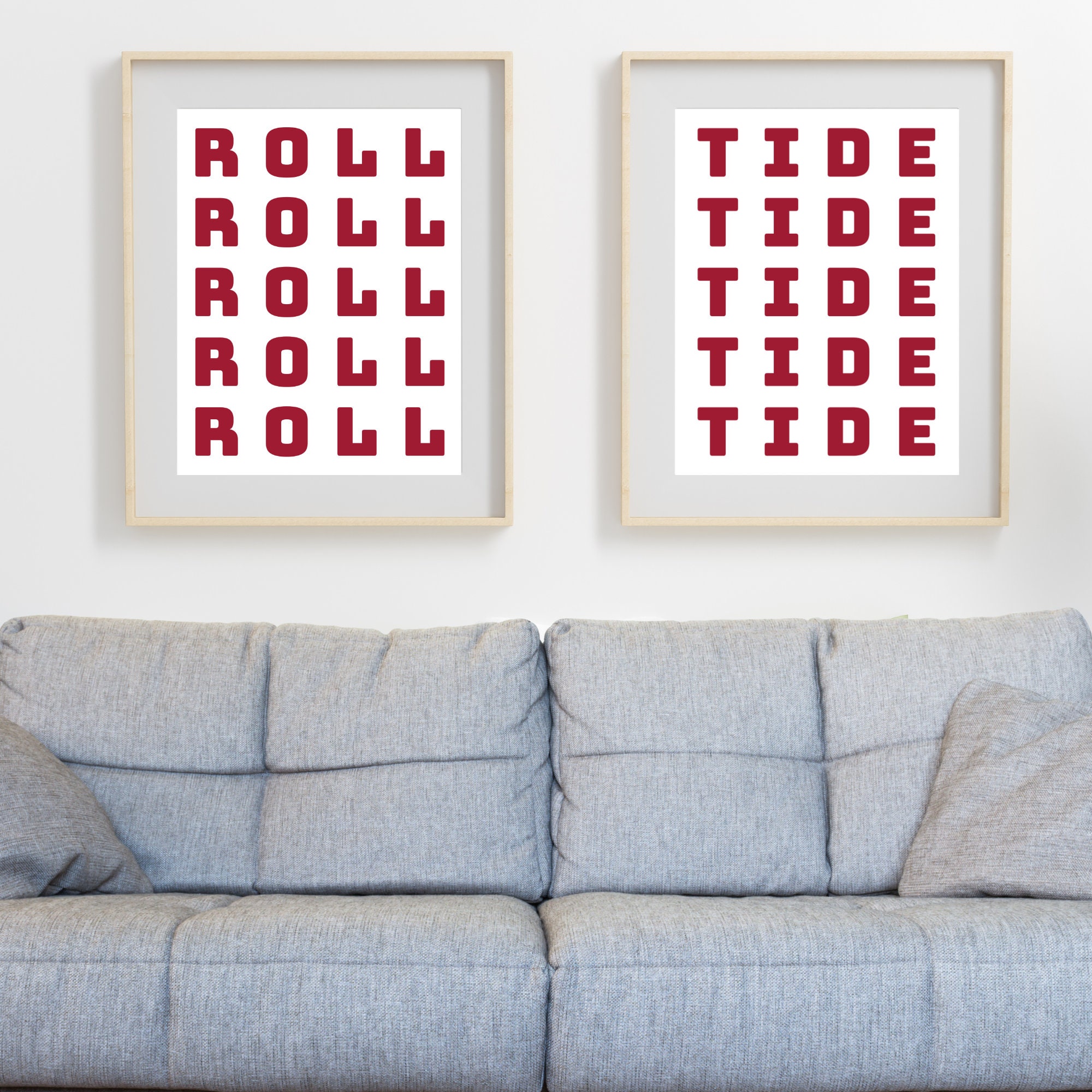 Alabama Crimson Art Set of 2 Roll Tide Art Dorm Decor Tuscaloosa ...