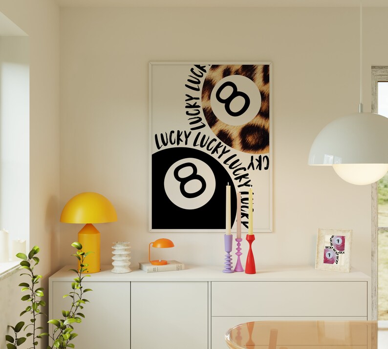8 Ball Leopard Print, Retro Hand-drawn Wall Art Trendy Lucky 8 Ball ...