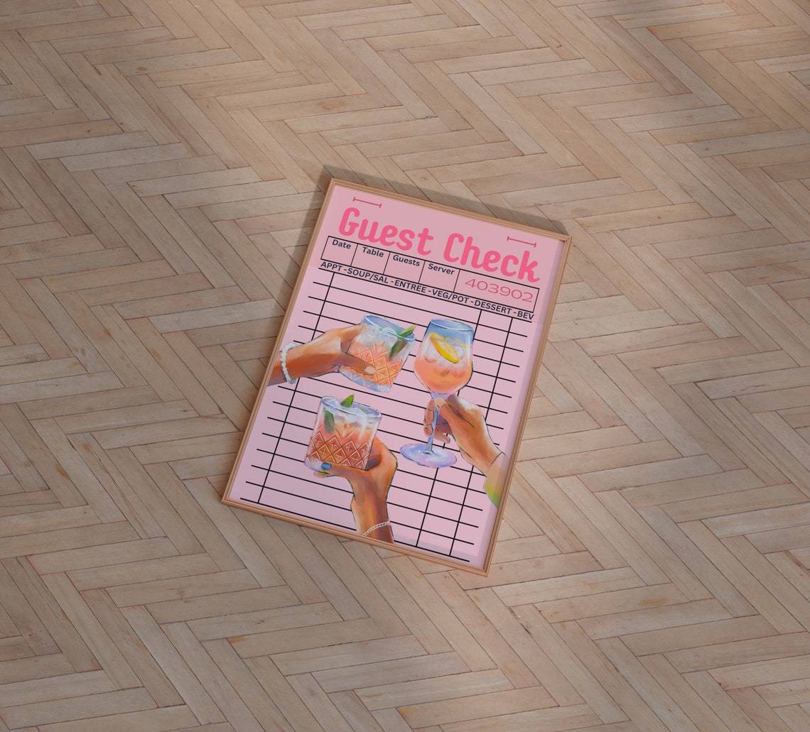 Guest Check Cheers Cocktail Printable, Pink Guest Check Print, Bar Cart ...