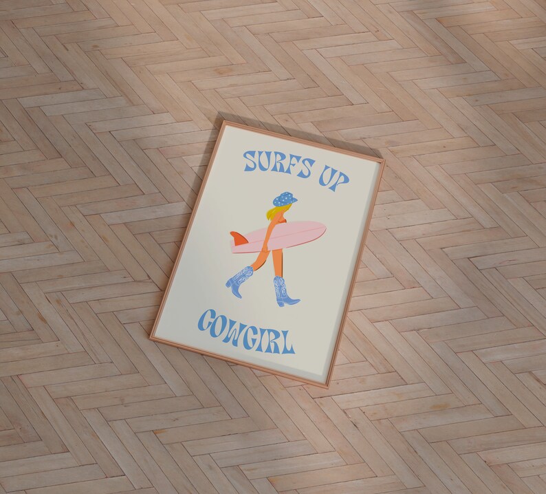 Coastal Cowgirl Printable, Surfs up Coast Cowgirl Print, Cowgirl Surfer ...