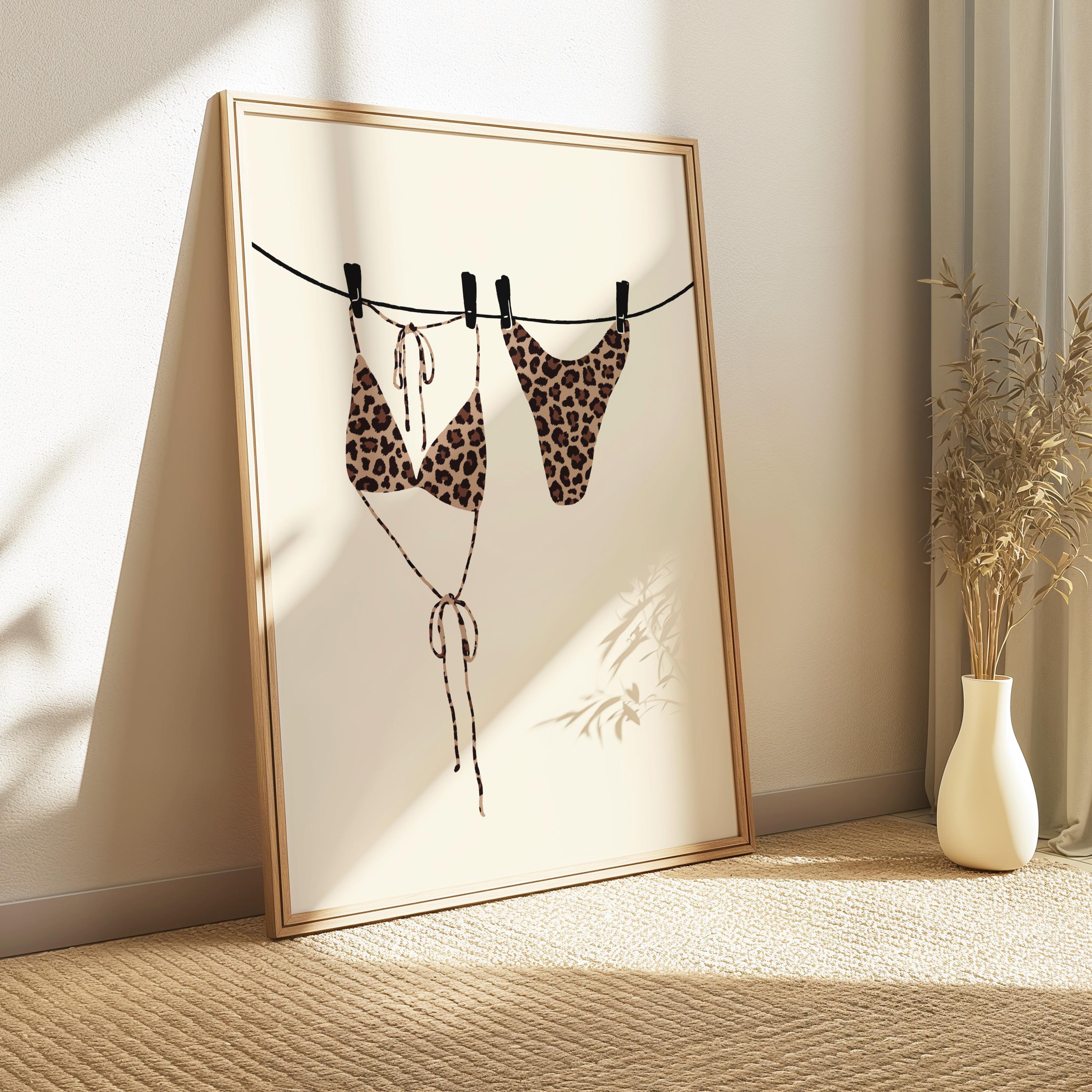 Leopard Bikini Print Beach Printable Illustration Funky Bikini Hanging ...