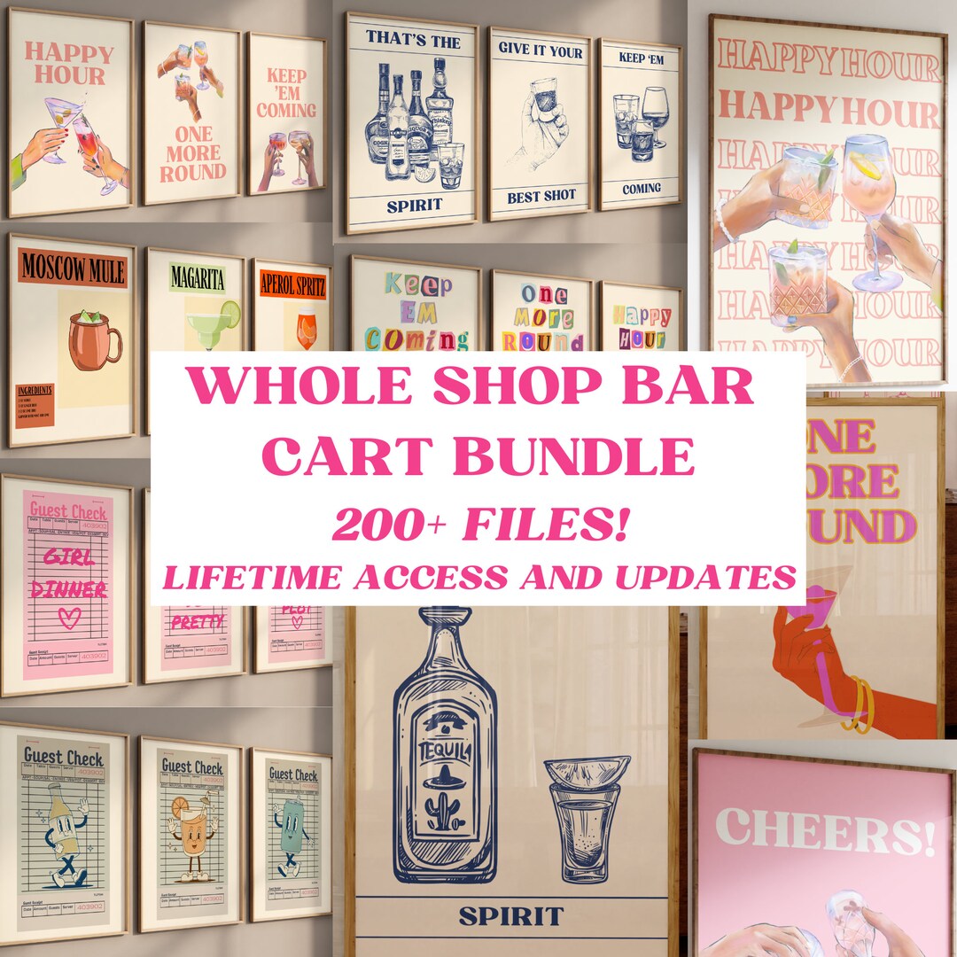 Bar Cart Wall Art Mega Bundle, Whole Shop Bundle, 200+ Bar Cart Files ...