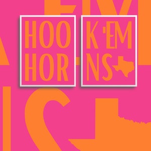 Preppy Hook Em Set of 2 Austin Texas Preppy Room Decor Pink Orange Wall ...