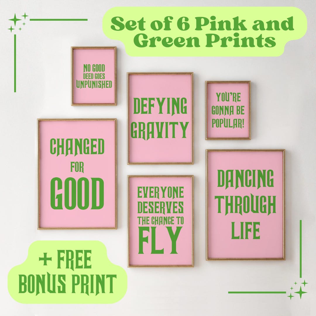Pink Wicked Print Set of 6, Dancing Through Life, Glinda and Elphaba ...