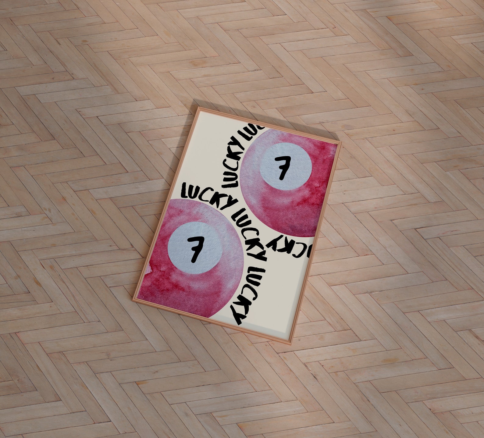 Vintage Pool Ball Print Retro Hand-drawn Wall Art Trendy Lucky 7 Ball ...