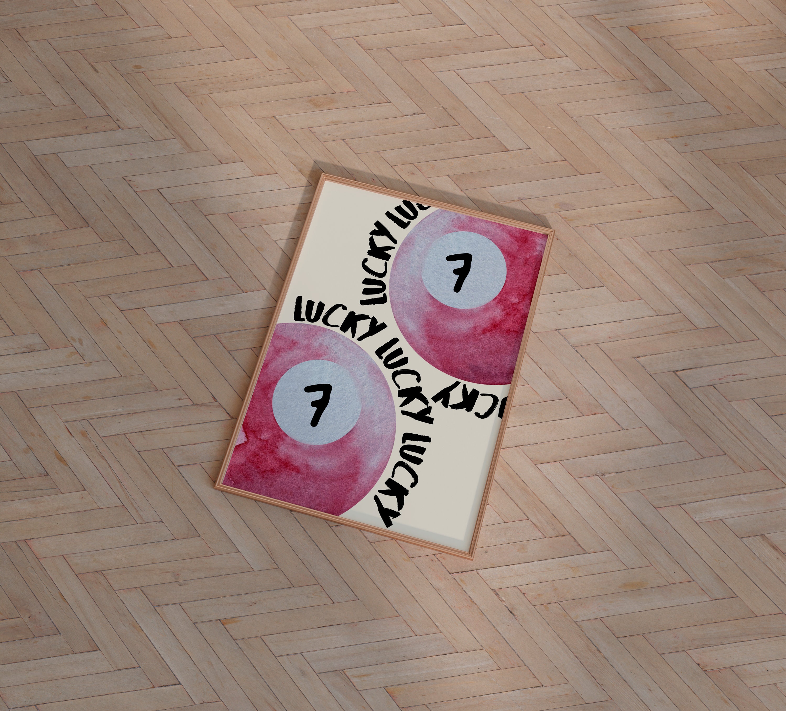 Vintage Pool Ball Print Retro Hand-drawn Wall Art Trendy Lucky 7 Ball ...