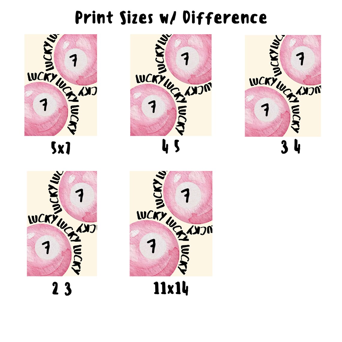 Vintage Pink Pool Ball Print Retro Hand-drawn Wall Art Trendy Lucky 7 ...