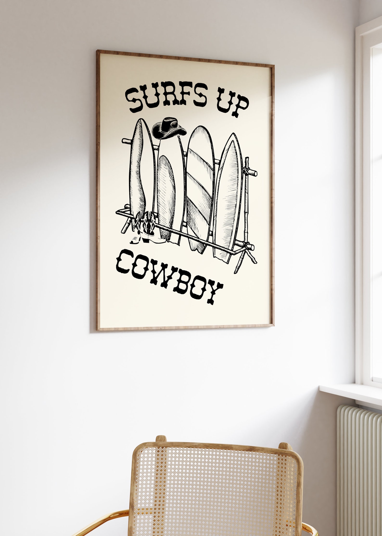 Surfs up Cowboy Print Vintage Western Cowboy Poster Trendy Coastal ...