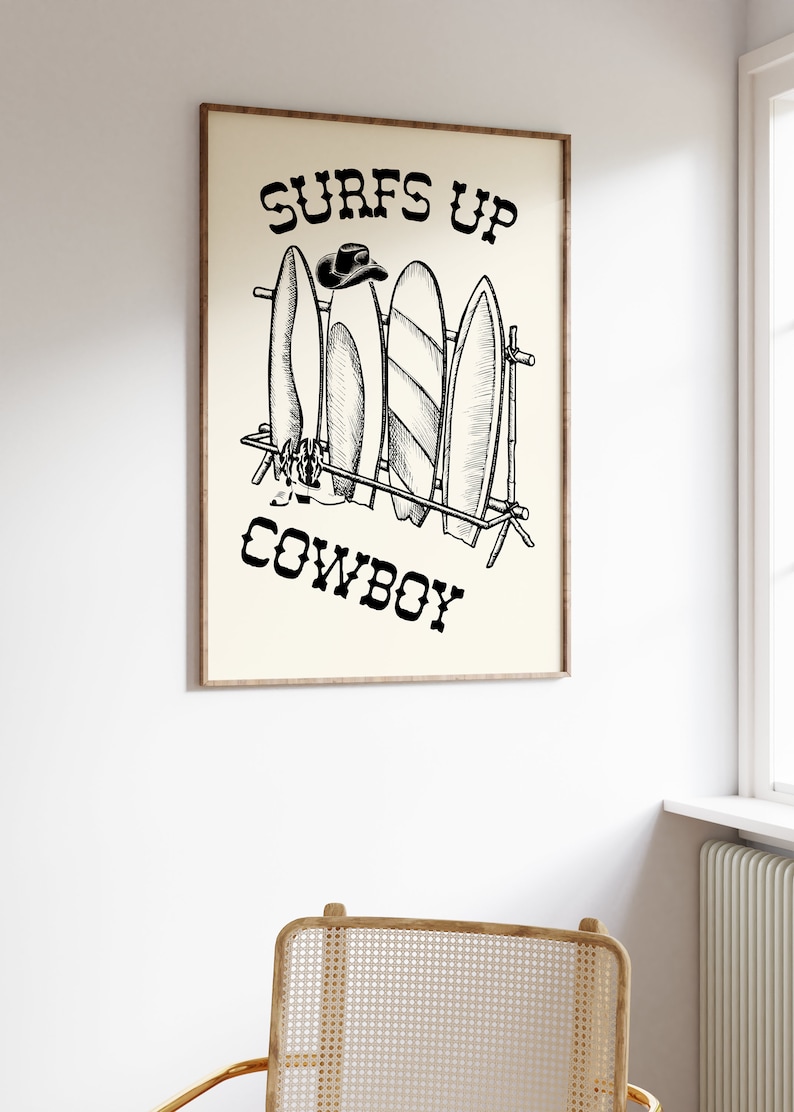 Surfs up Cowboy Print Vintage Western Cowboy Poster Trendy Coastal ...