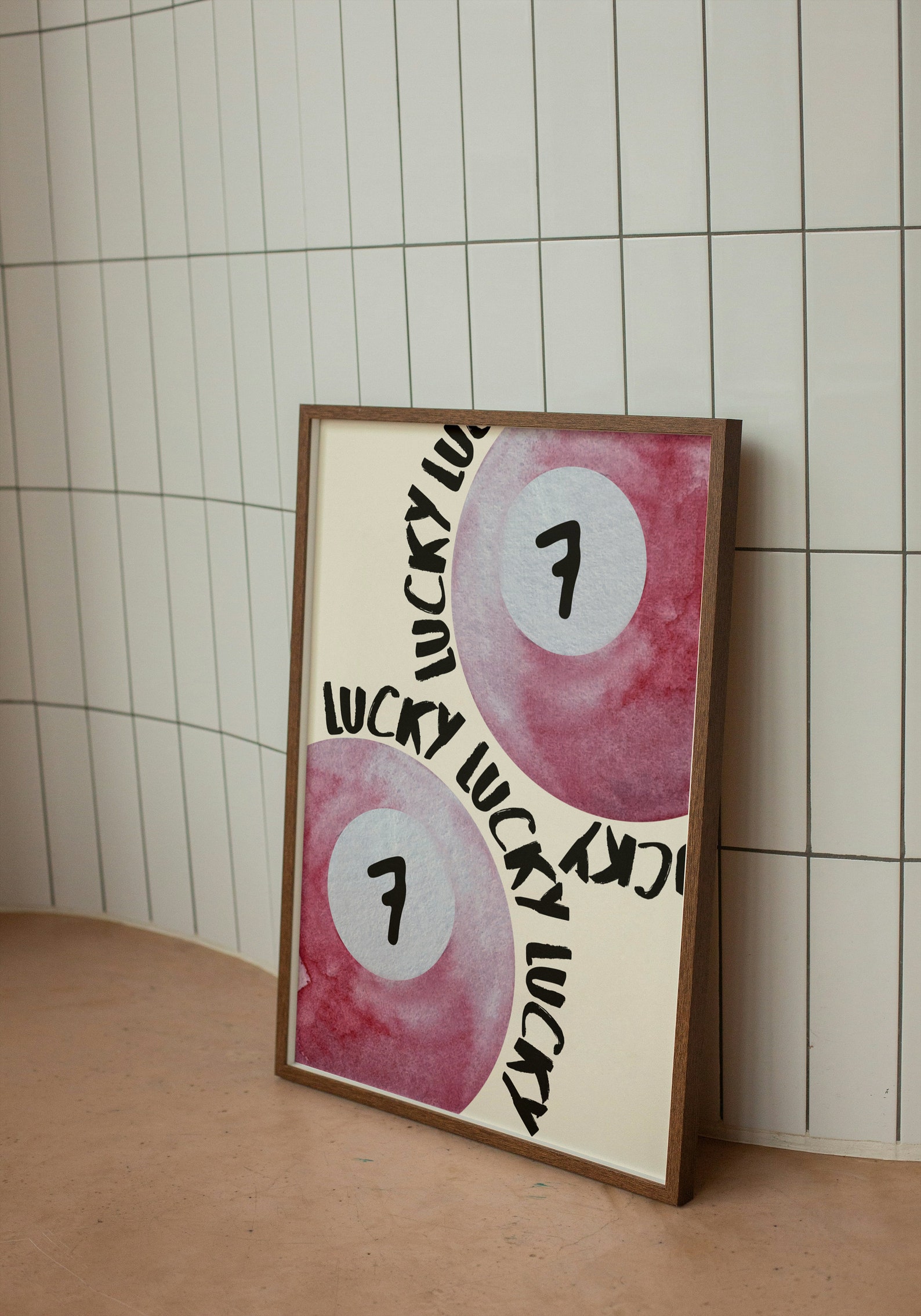 Vintage Pool Ball Print Retro Hand-drawn Wall Art Trendy Lucky 7 Ball ...