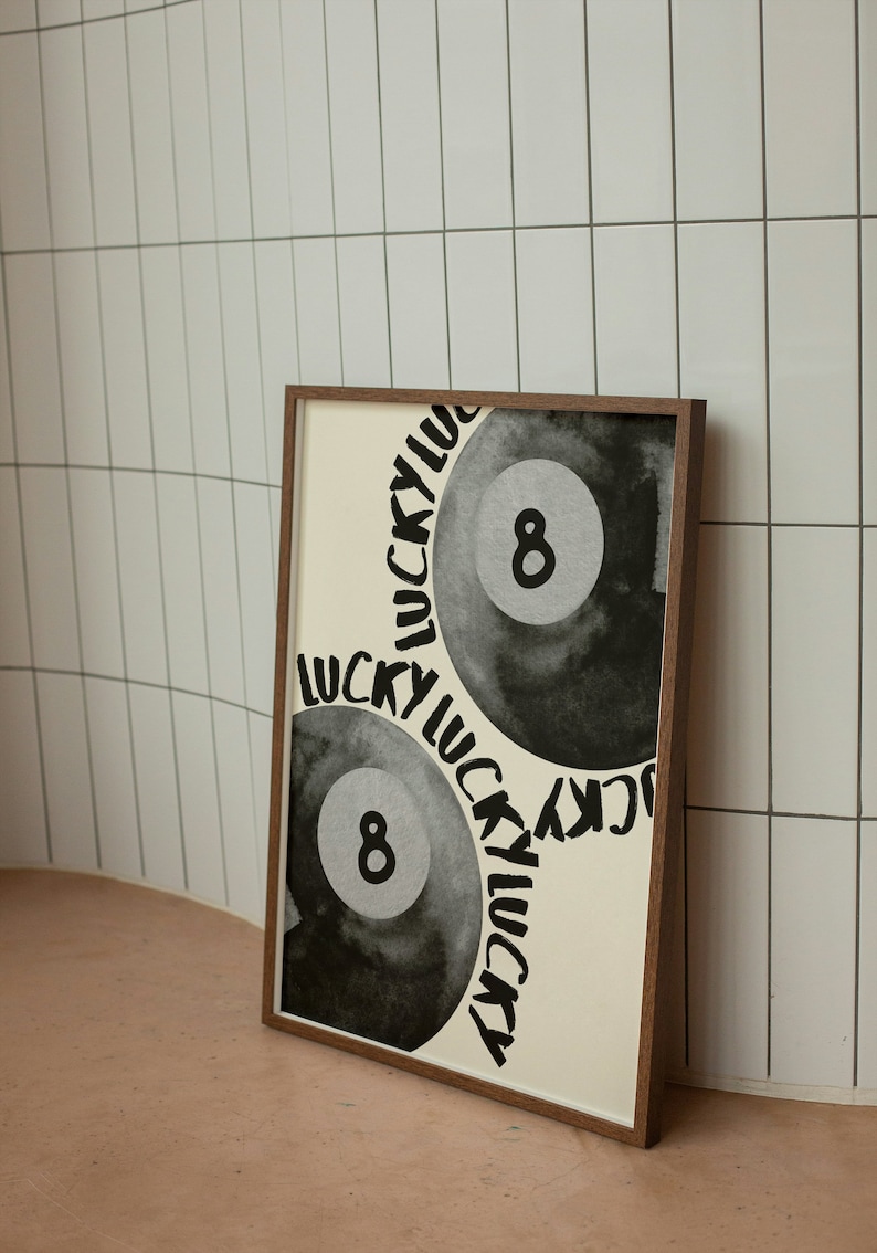 Vintage Pool 8 Ball Print Retro Hand-drawn Wall Art Trendy Lucky 8 Ball ...