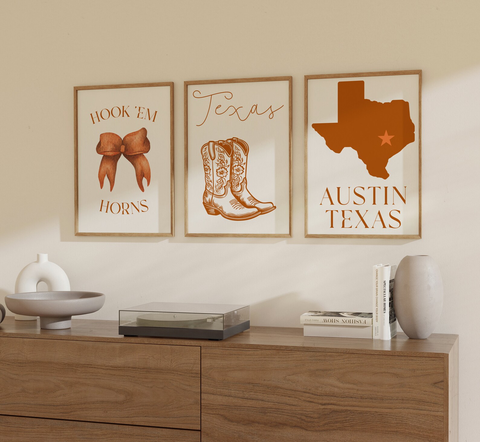 Preppy Austin Texas Set of 3, Trendy Hook Em Prints, Preppy Room Decor ...