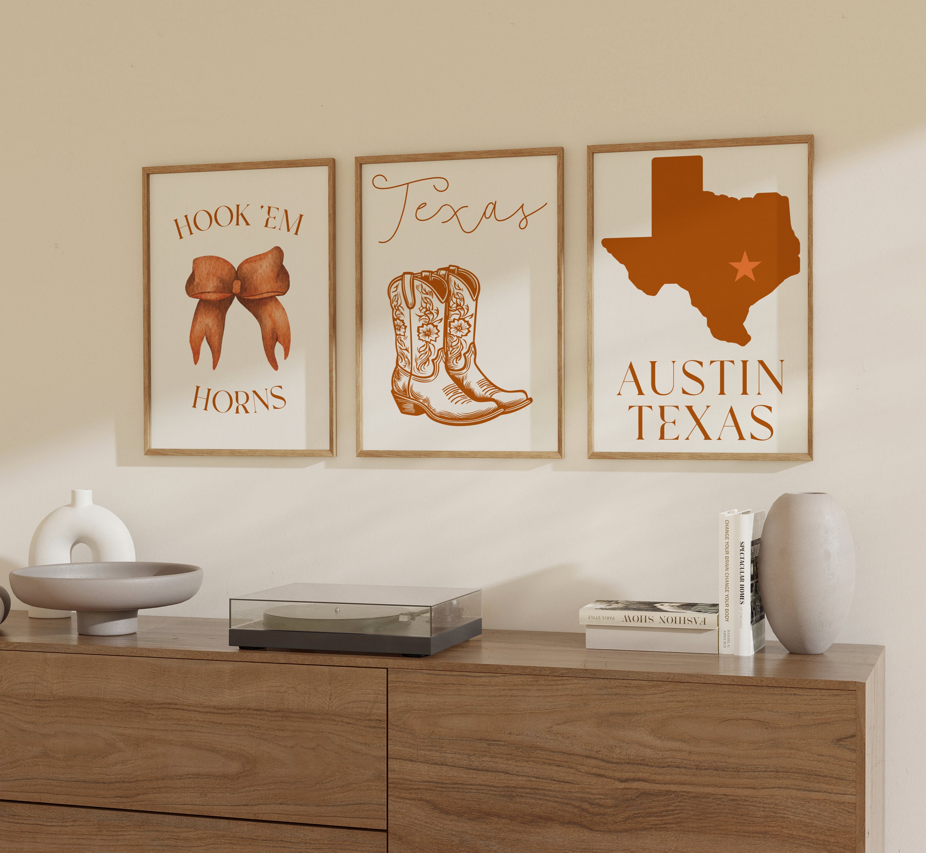 Preppy Austin Texas Set of 3, Trendy Hook Em Prints, Preppy Room Decor ...