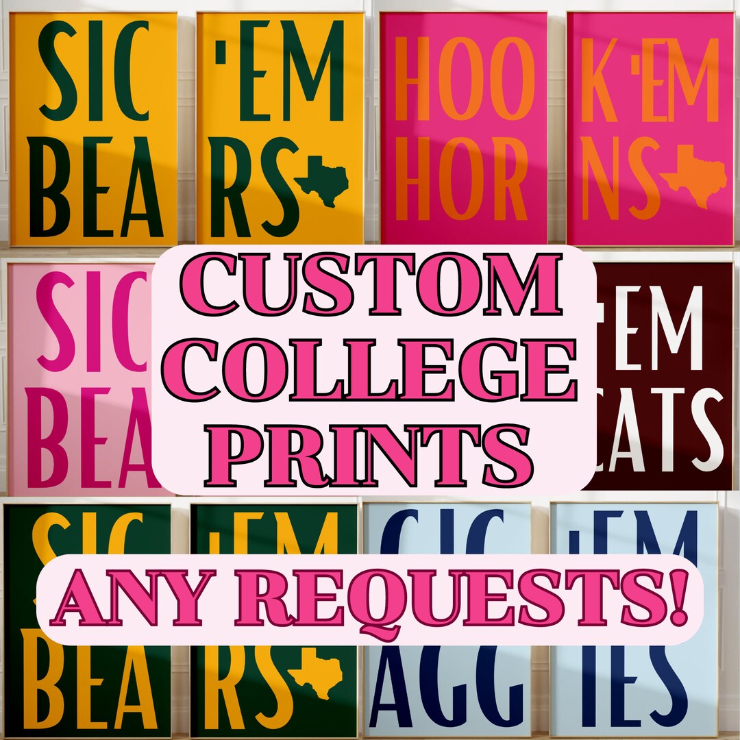 Custom College Print, Set of 3, Set of 2, Preppy Dorm Decor, Trendy ...