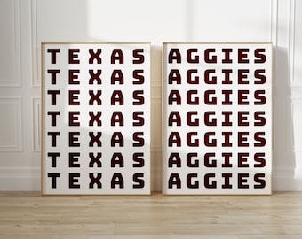 Maroon and White Texas A&M Set of 6 Prints College Station Texas TAMU ...