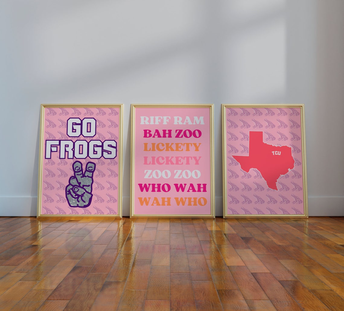 Preppy TCU Wall Art Girly Dorm Decor TCU Decoration Purple Horned Frogs ...