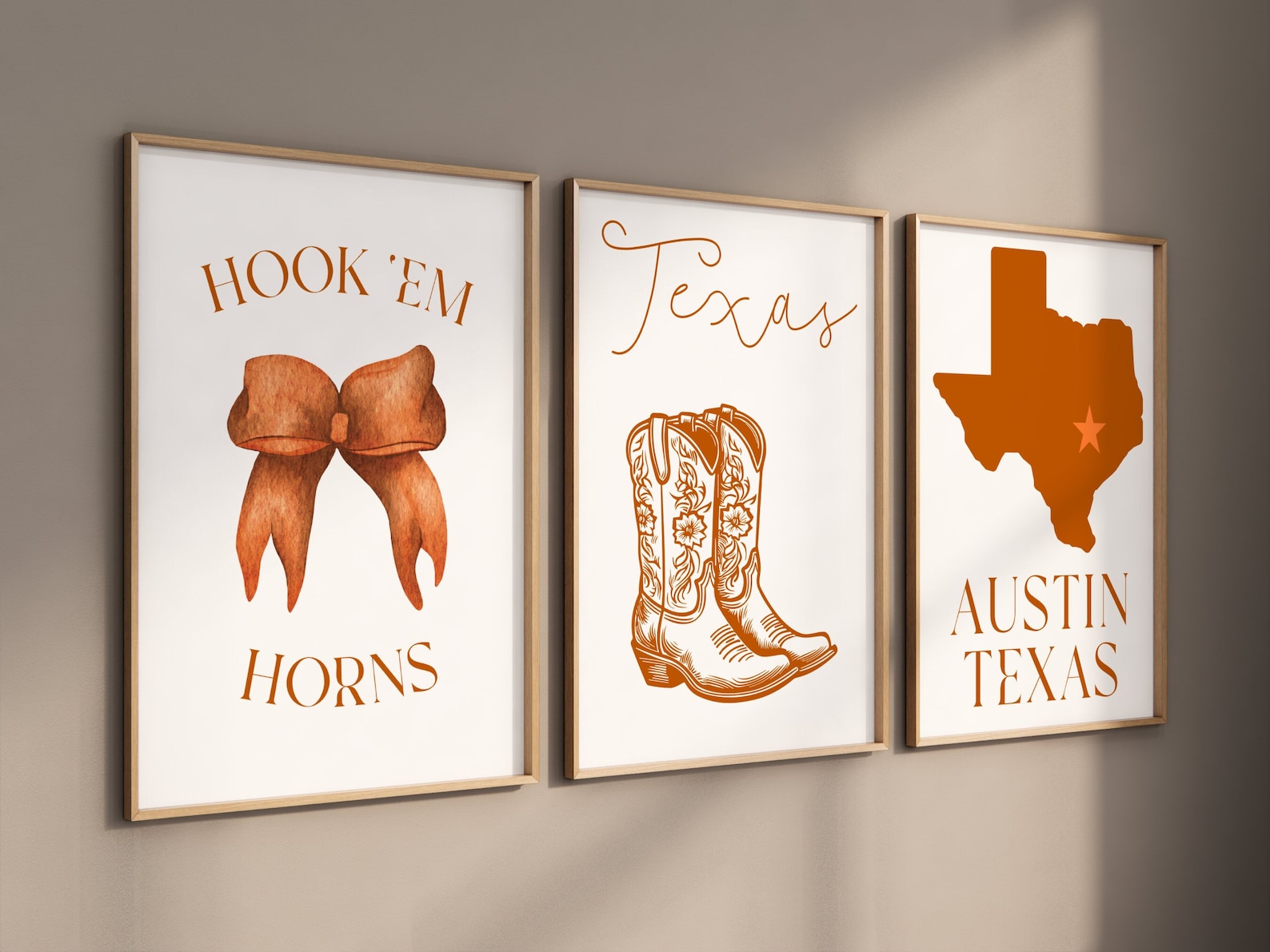 Preppy Austin Texas Set of 3, Trendy Hook Em Prints, Preppy Room Decor ...