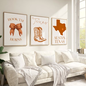 Preppy Austin Texas Set of 3, Trendy Hook Em Prints, Preppy Room Decor ...
