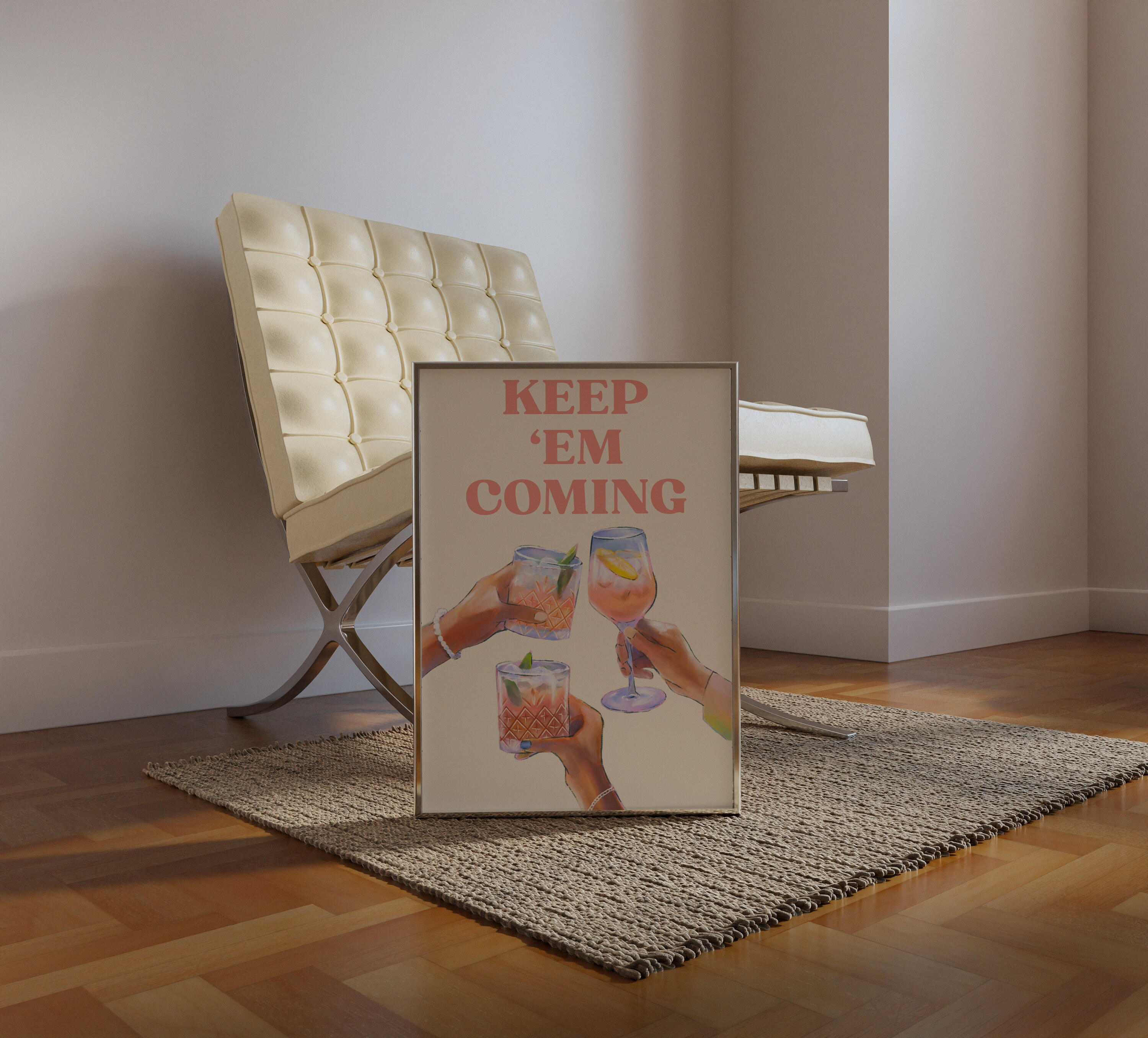 Keep Em Coming Wall Print Bar Cart Print Cheers Cocktail Print Vintage ...
