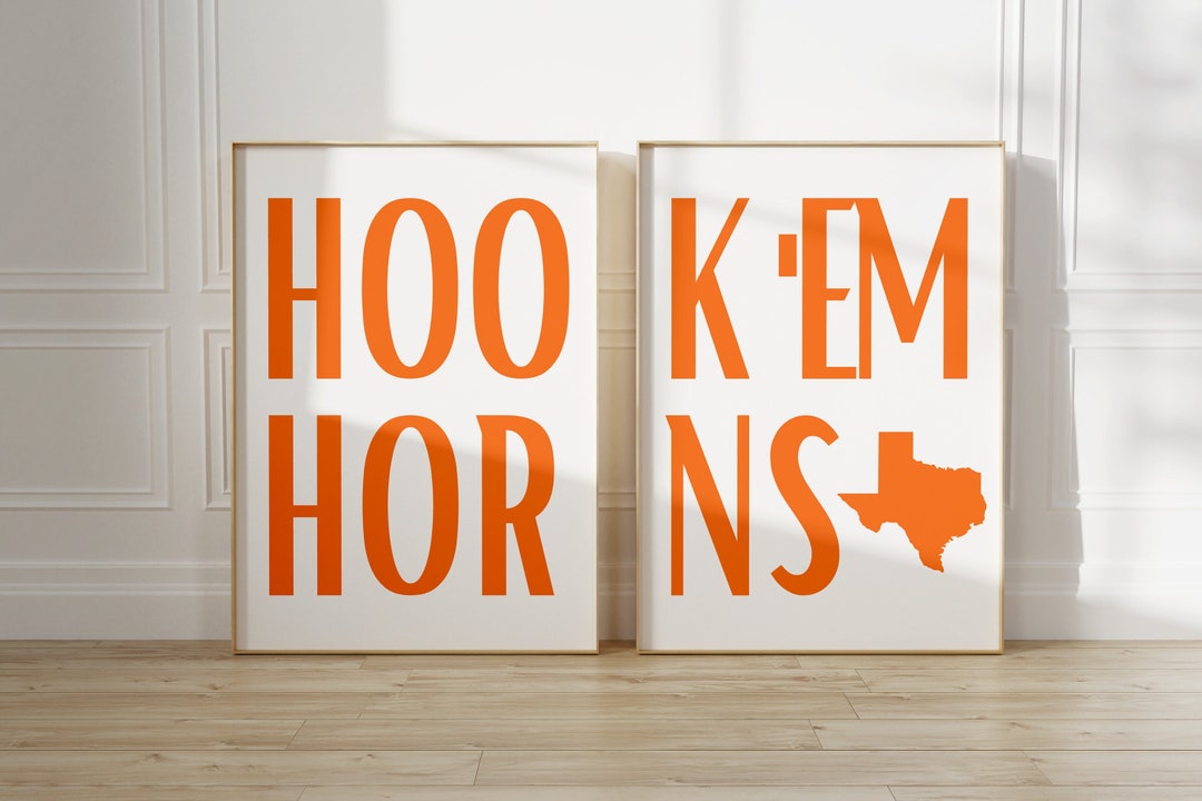 Hook Em Art Set of 2 | Austin Texas | Texas Fan Gift | Longhorns Gift ...