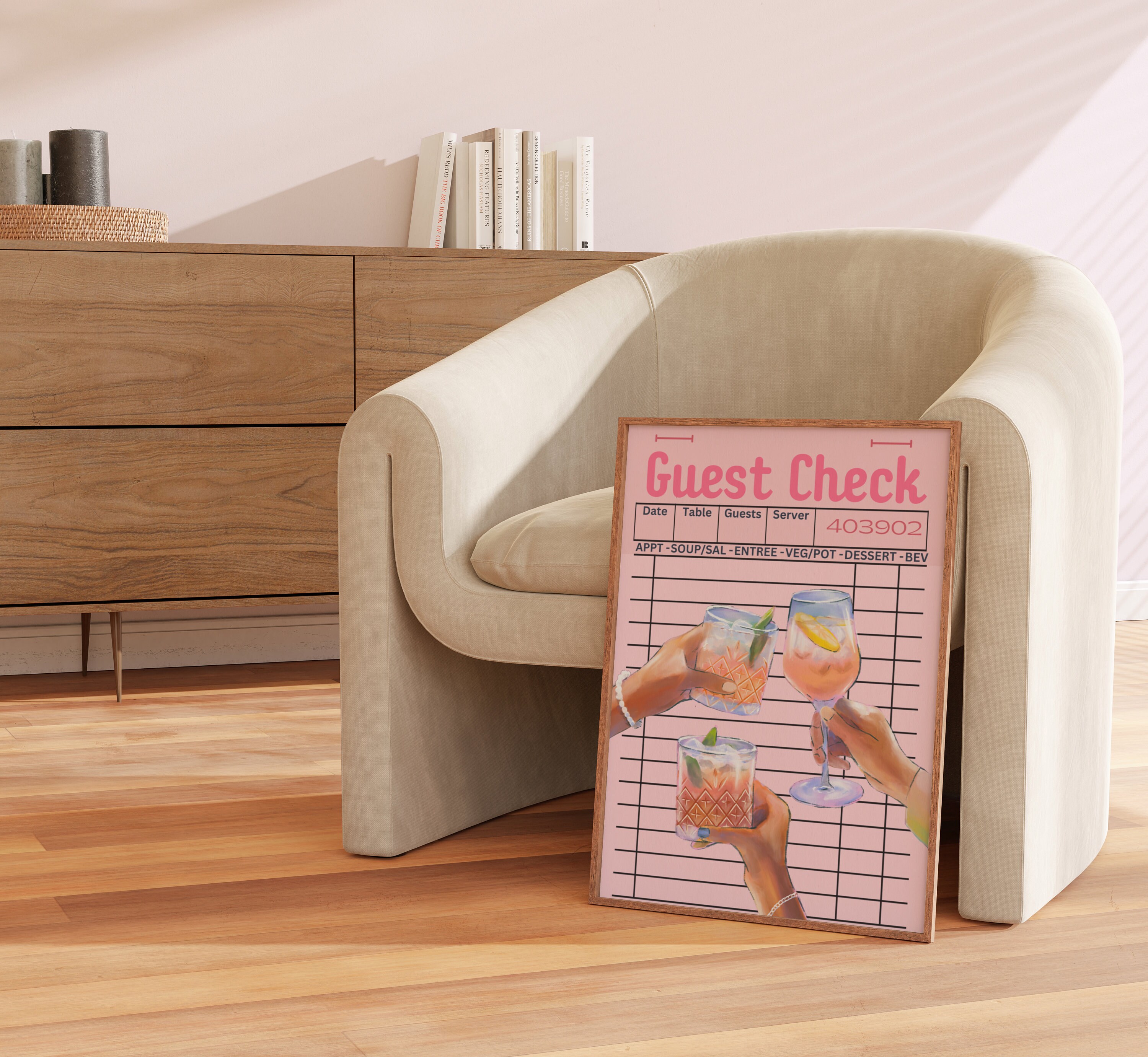 Guest Check Cheers Cocktail Printable, Pink Guest Check Print, Bar Cart ...