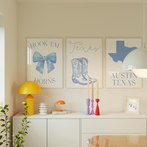 Preppy Blue Austin Texas Set of 3, Trendy Hook Em Prints, Preppy Room ...