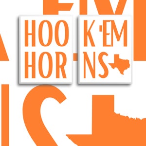 Hook Em Art Set of 2 | Austin Texas | Texas Fan Gift | Longhorns Gift ...