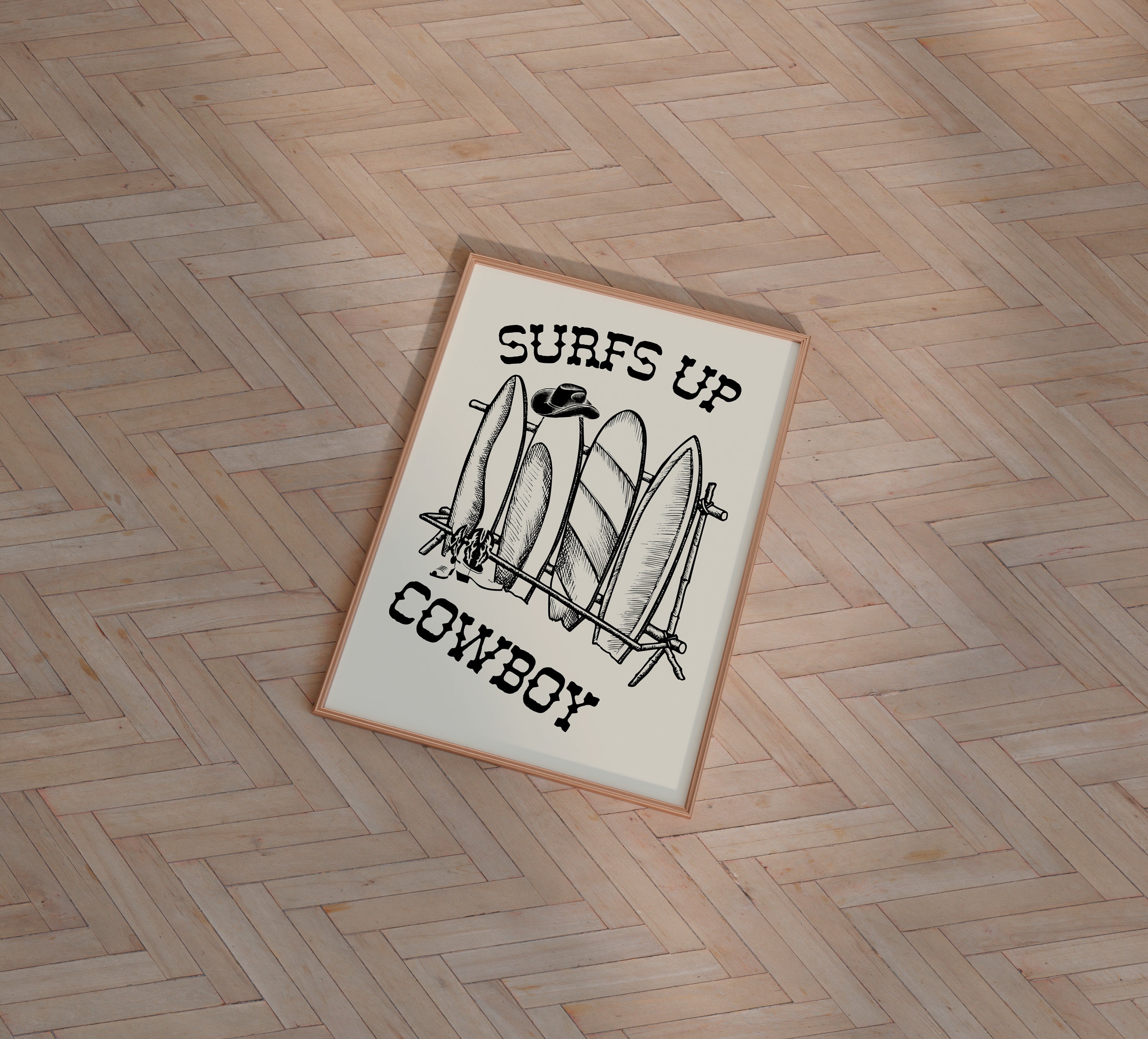 Surfs up Cowboy Print Vintage Western Cowboy Poster Trendy Coastal ...