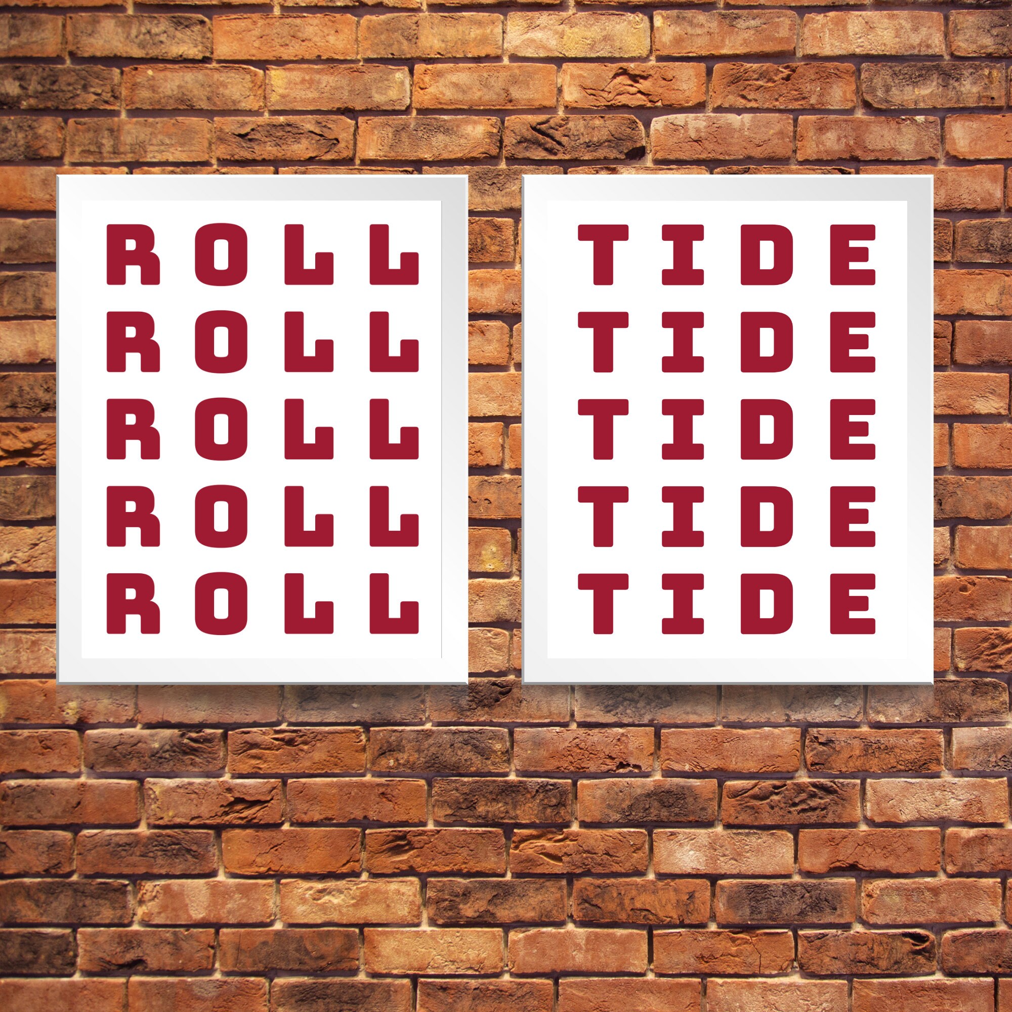 Alabama Crimson Art Set of 2 Roll Tide Art Dorm Decor Tuscaloosa ...