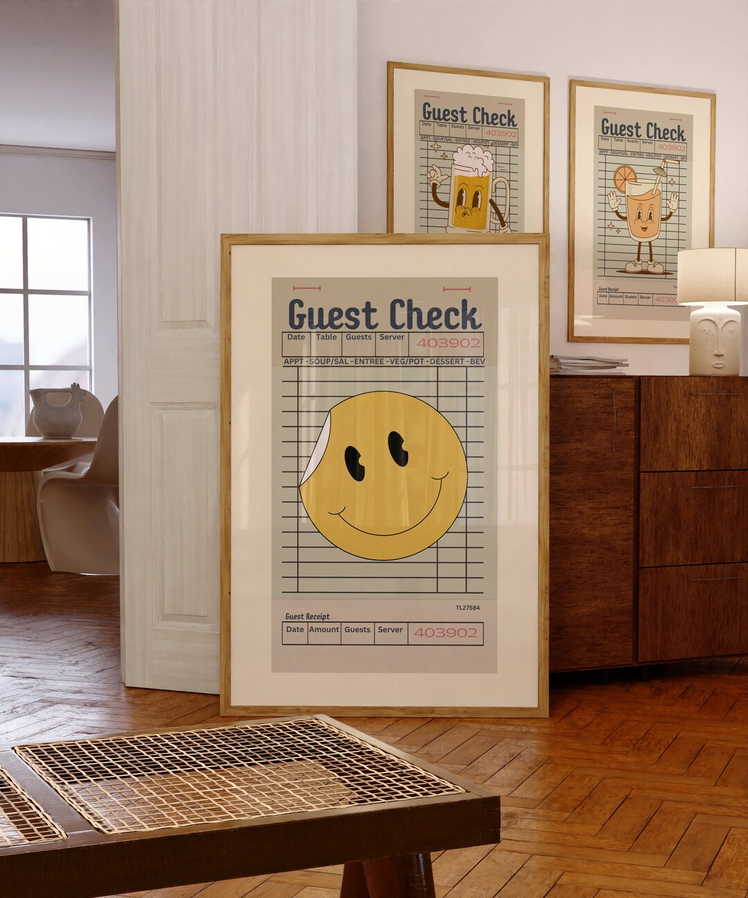 Guest Check Smile Printable, Smiley Face Print, Retro Guest Check Print ...