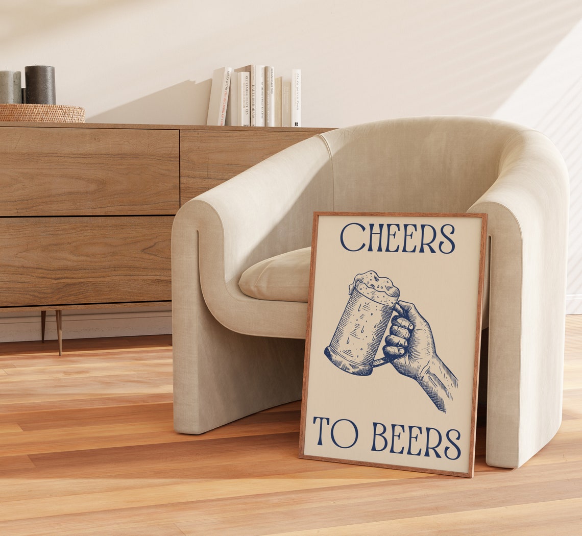 Retro Beer Print, Minimalist Beer Print, Bar Cart Print, Funny Beer ...