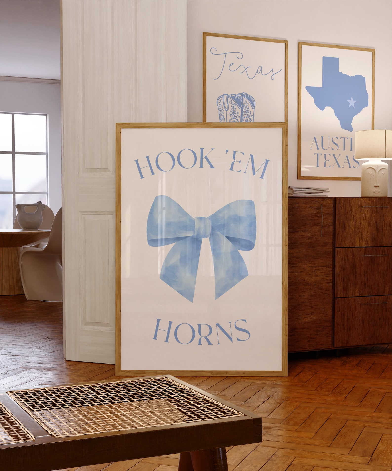 Preppy Blue Austin Texas Set of 3, Trendy Hook Em Prints, Preppy Room ...