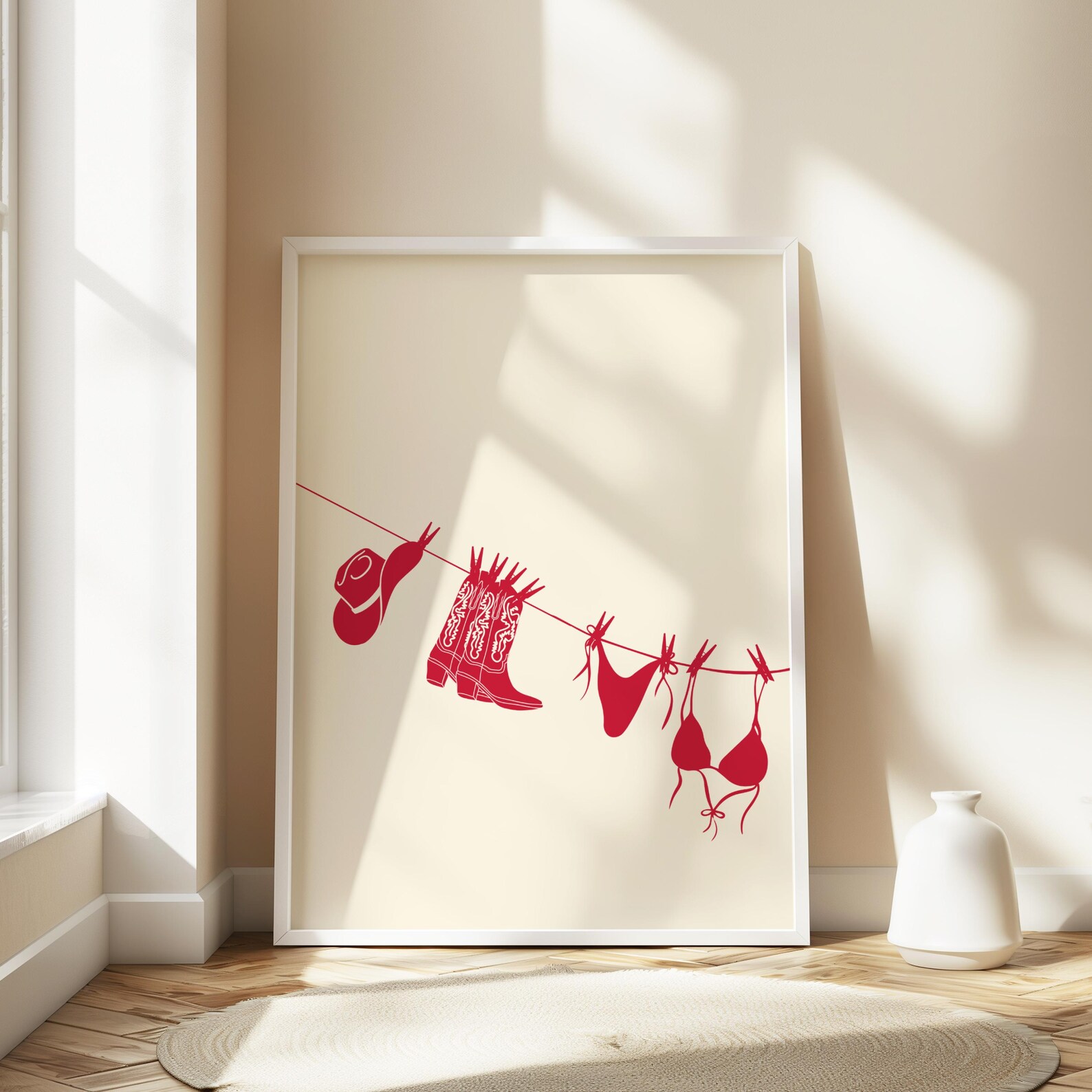 Bikini Art Print, Printable Red Bikini Beach Illustration, Bikini ...