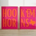 Preppy Hook Em Set of 2 Austin Texas Preppy Room Decor Pink Orange Wall ...