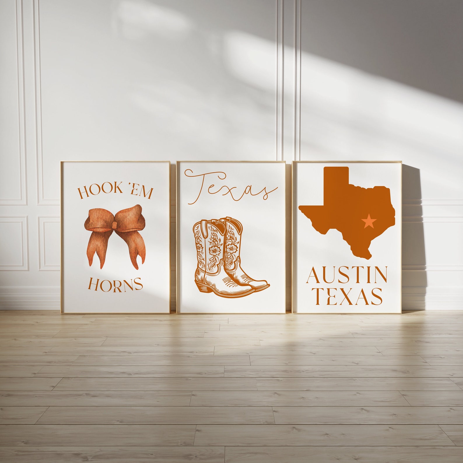 Preppy Austin Texas Set of 3, Trendy Hook Em Prints, Preppy Room Decor ...
