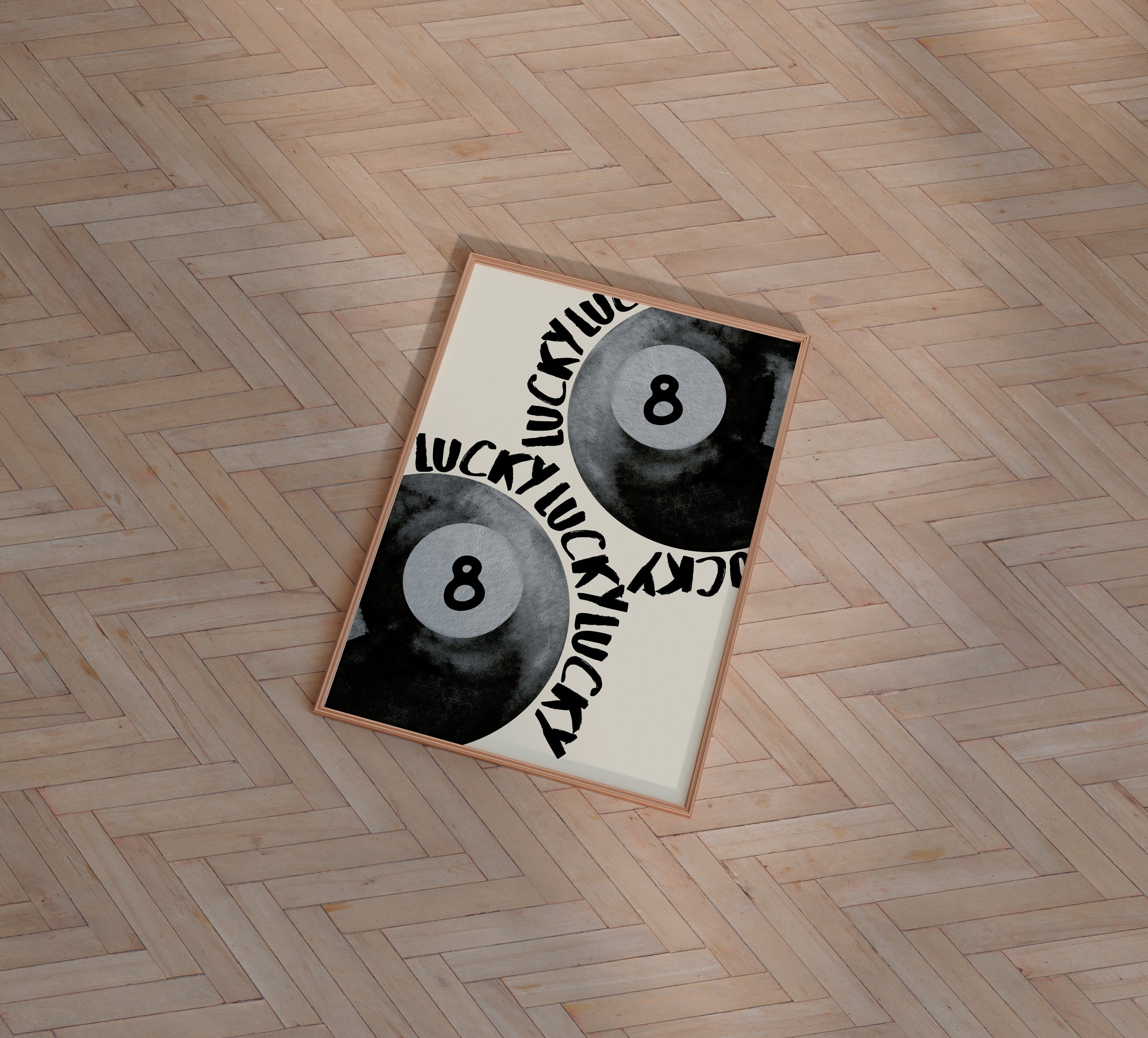 Vintage Pool 8 Ball Print Retro Hand-drawn Wall Art Trendy Lucky 8 Ball ...