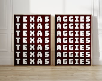 Maroon and White Texas A&M Set of 6 Prints College Station Texas TAMU ...