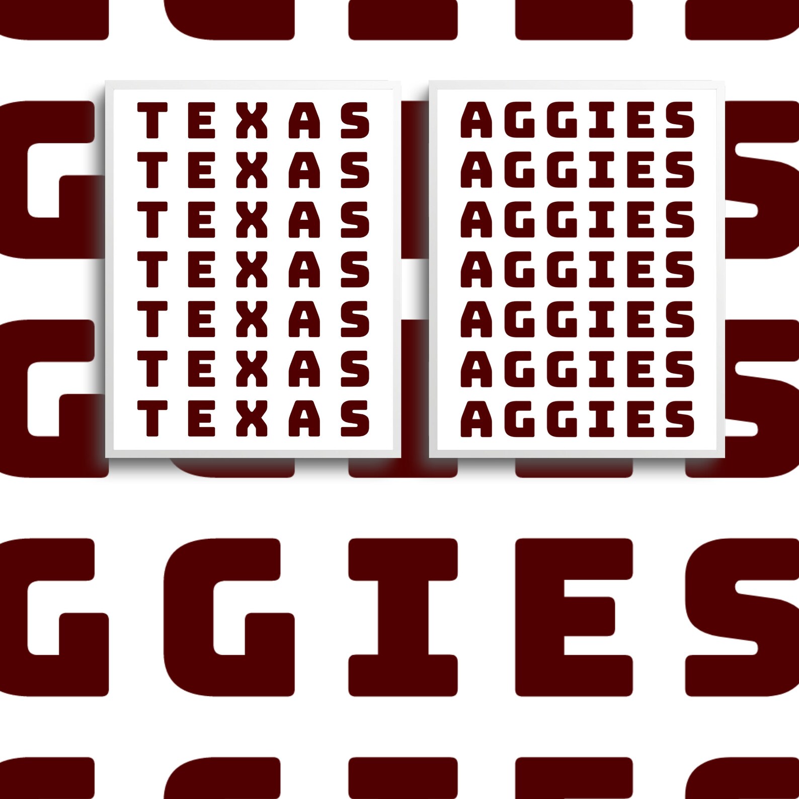 White and Maroon Texas Aggies Set of 2 Print | College Station Texas ...