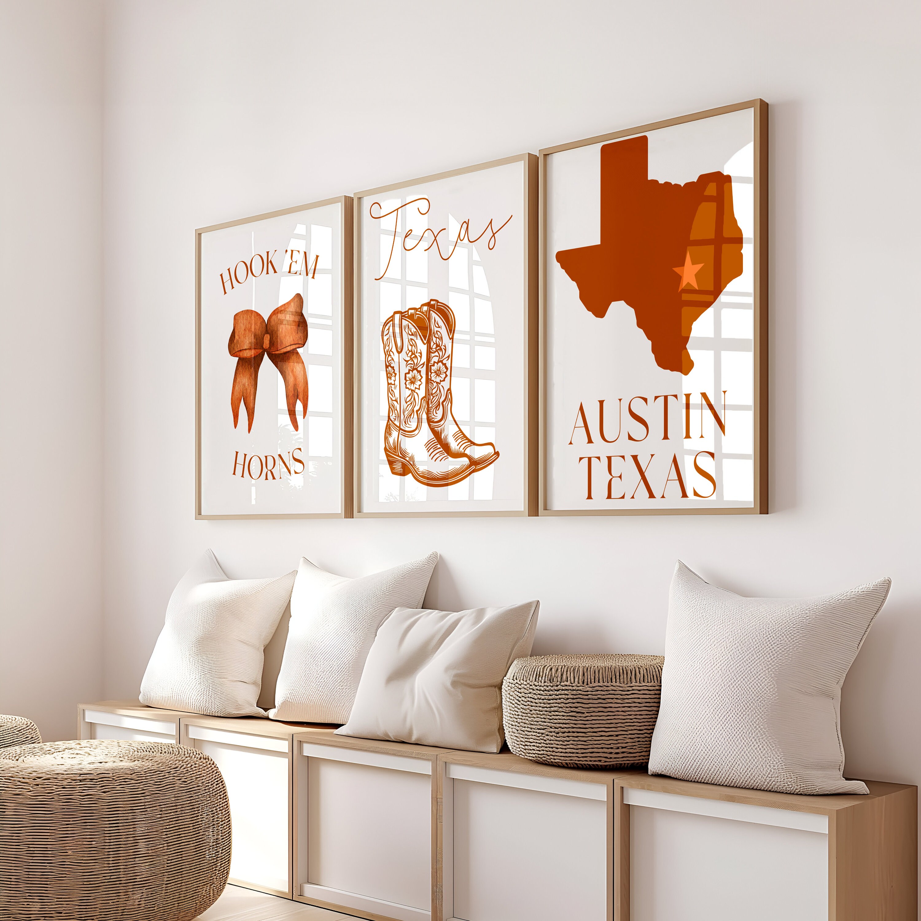 Preppy Austin Texas Set of 3, Trendy Hook Em Prints, Preppy Room Decor ...