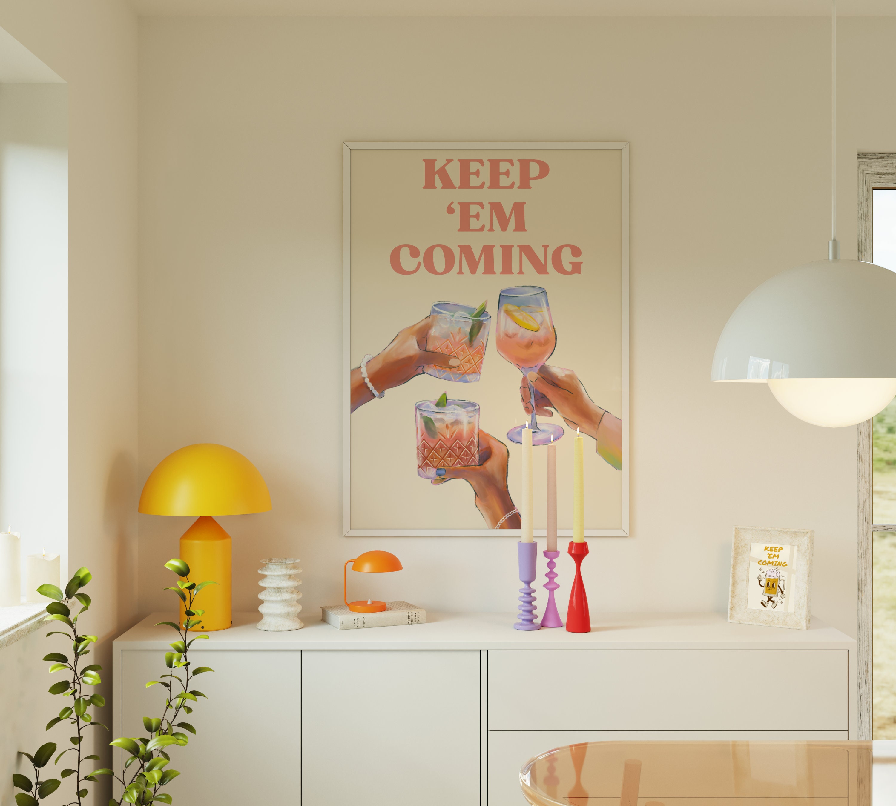 Keep Em Coming Wall Print Bar Cart Print Cheers Cocktail Print Vintage ...