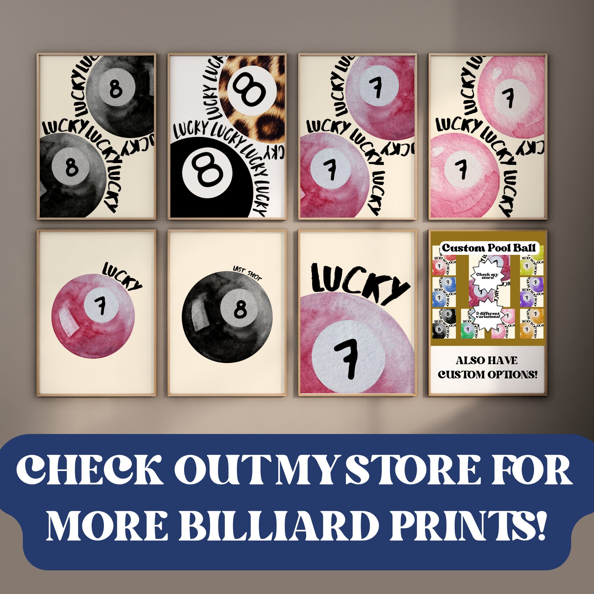 8 Ball Leopard Print, Retro Hand-drawn Wall Art Trendy Lucky 8 Ball ...