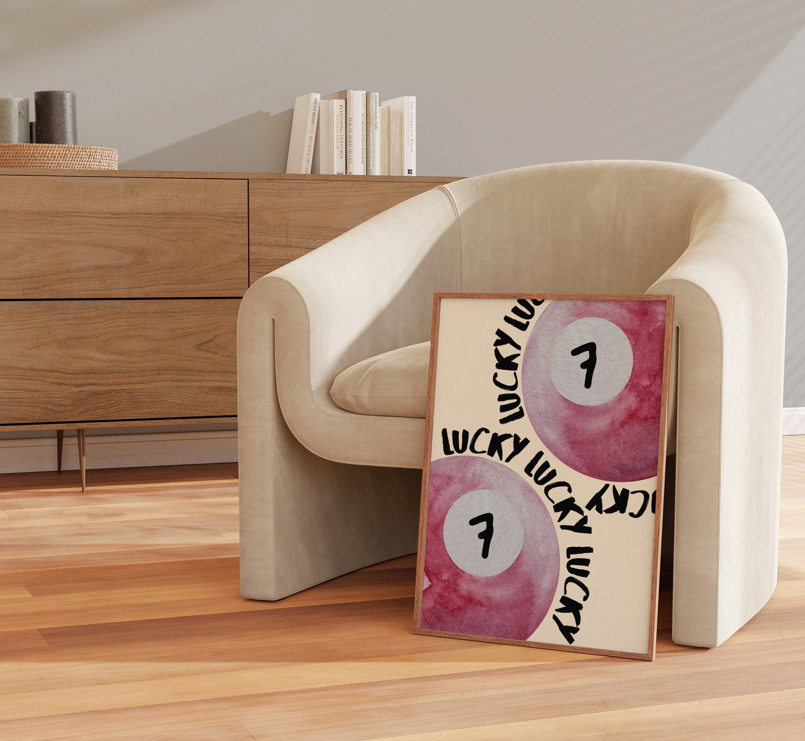 Vintage Pool Ball Print Retro Hand-drawn Wall Art Trendy Lucky 7 Ball ...