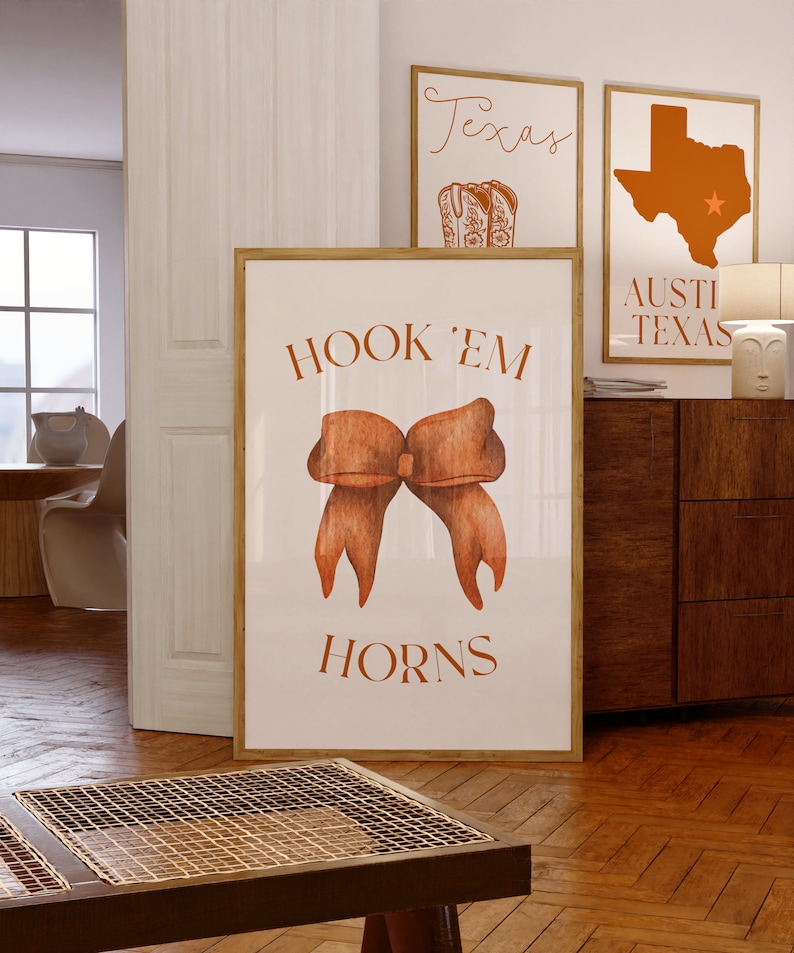 Preppy Austin Texas Set of 3, Trendy Hook Em Prints, Preppy Room Decor ...