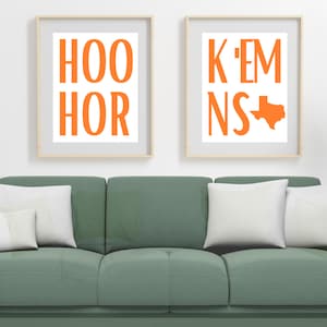 Hook Em Art Set of 2 | Austin Texas | Texas Fan Gift | Longhorns Gift ...